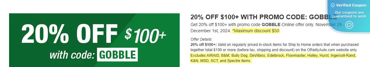 20% Off O'Reilly Auto Parts Coupons & Coupon Codes - November 2024