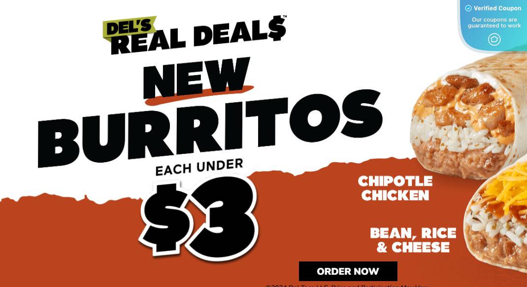 Del Taco Coupons & Deals - Save $10 in February 2025