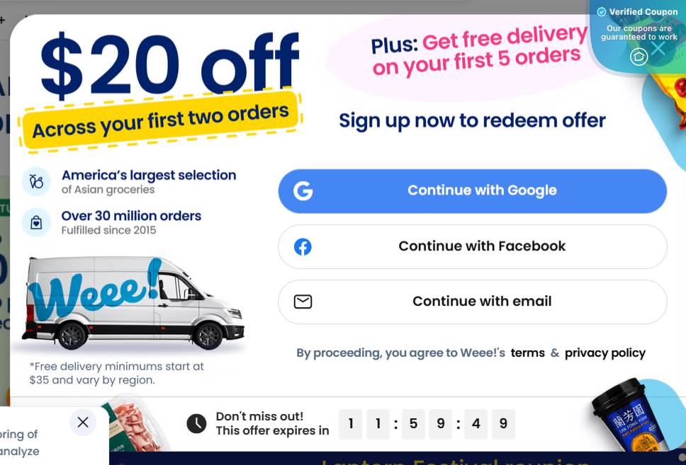 $20 Off Weee Coupons & Promo Codes - March 2025