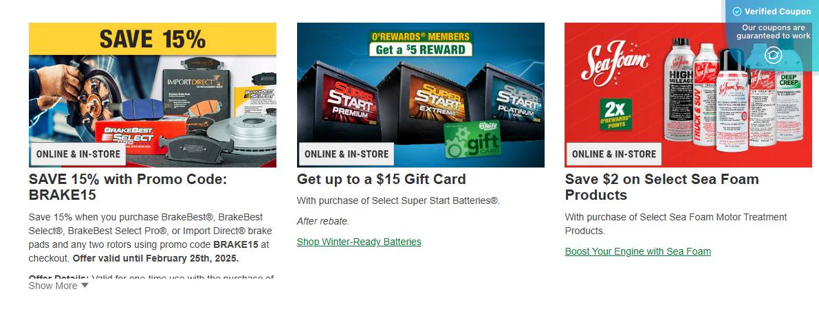 20% Off O'Reilly Auto Parts Coupons & Coupon Codes - March 2025