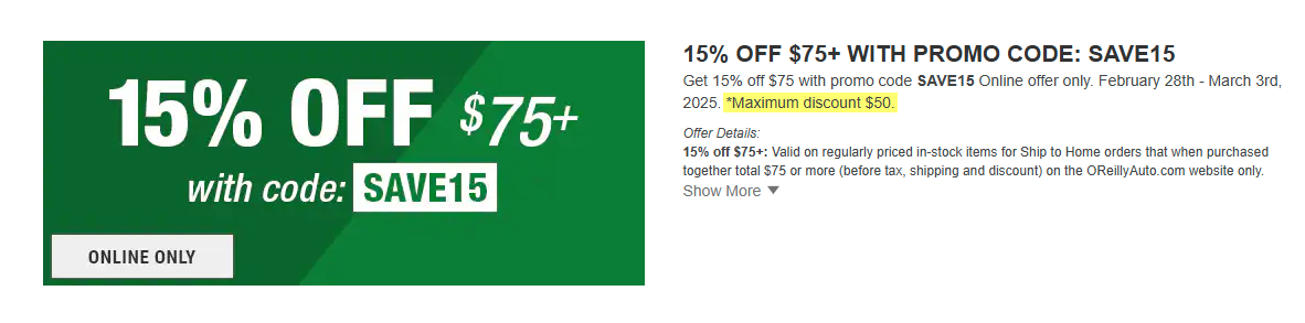20% Off O'Reilly Auto Parts Coupons & Coupon Codes - April 2025