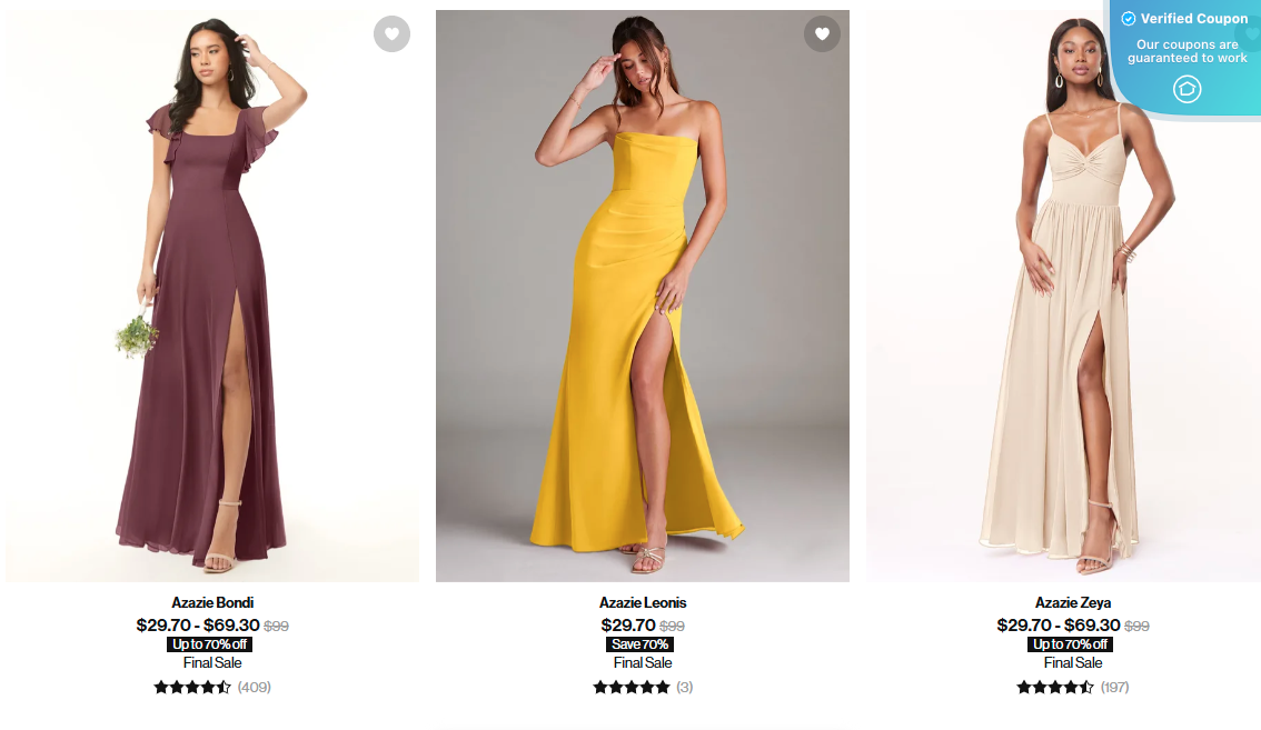 50% Off Azazie Coupons & Coupon Codes - April 2025