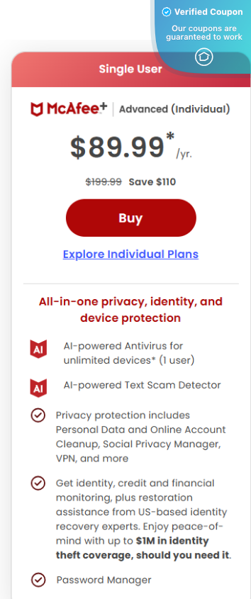 65% Off McAfee Coupons & Discounts + 18% Cash Back - April