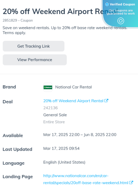 20% Off National Car Rental Coupons & Discount Codes - May