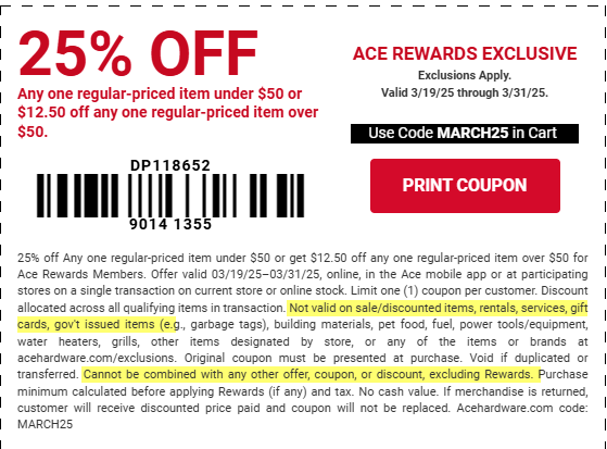 25% Off Ace Hardware Coupons & Promo Codes - March 2025