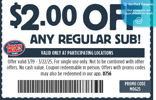 10% Off Jersey Mike's Coupons & Promo Codes - March 2025