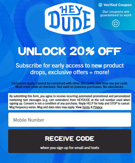 $20 Off Hey Dude Coupons & Discount Codes + 2% Cash Back