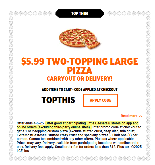20% Off Little Caesars Coupons & Coupon Codes - April 2025