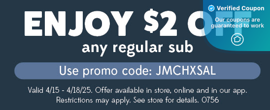 $2 Off Jersey Mike's Coupons & Promo Codes - May 2025