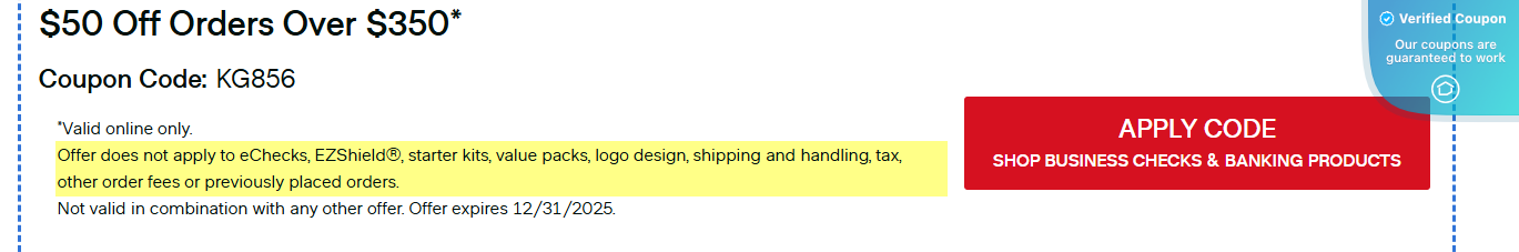 $50 Off Deluxe Checks Coupons & Discount Codes - April 2025