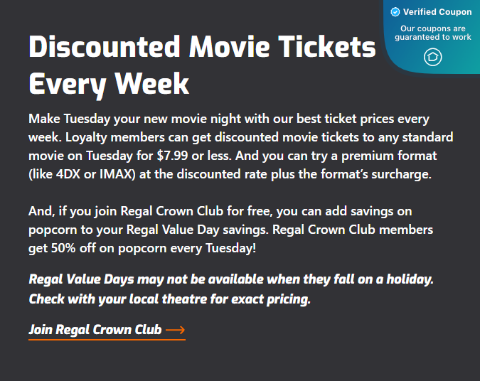 15% Off Regal Cinemas Coupons & Promo Codes - April 2025