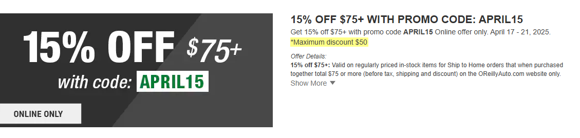 20% Off O'Reilly Auto Parts Coupons & Promo Codes - May