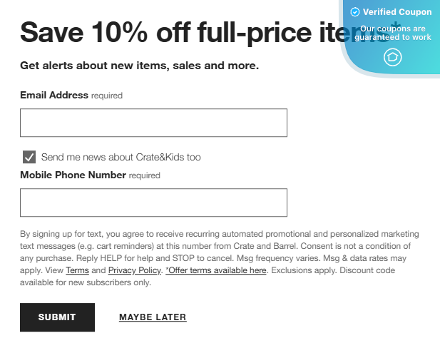 20% Off Crate and Barrel Coupons & Promo Codes - May 2025