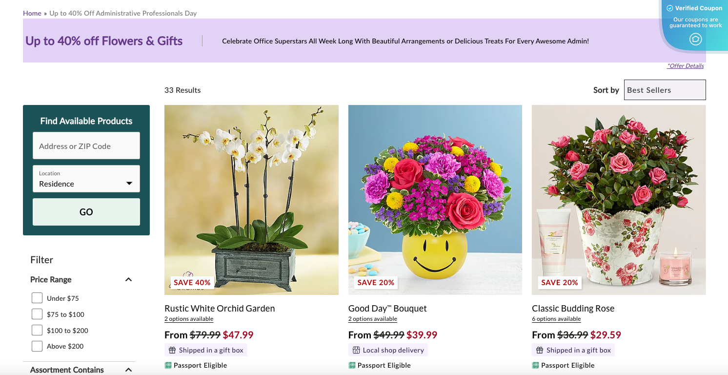 40% Off 1800Flowers Coupons & Promo Codes + 2.5% Cash Back