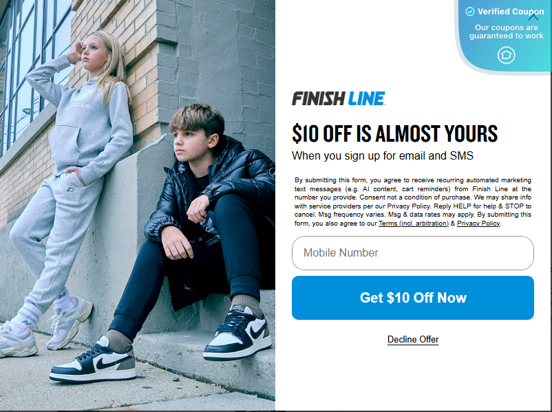 Save up to $10 with Finish Line Promo Codes in June 25