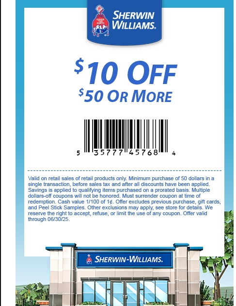 $10 Off Sherwin Williams Coupons & Promo Codes - June 2025