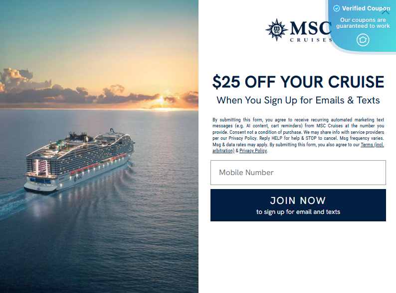 MSC Cruises Coupons - Up to $25 Off (No Codes Needed)