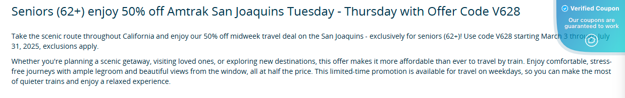 Amtrak Verified Coupons + Discount Codes for July 2025