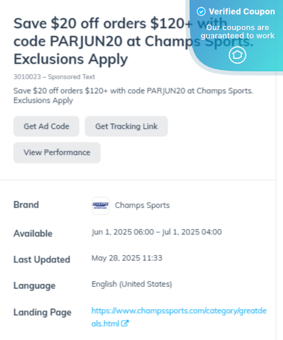 Champs Sports - Coupons & Promo Code for July 2025