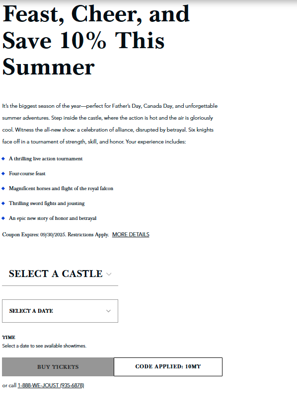 10 Medieval Times Coupons & Promo Codes for July 2025