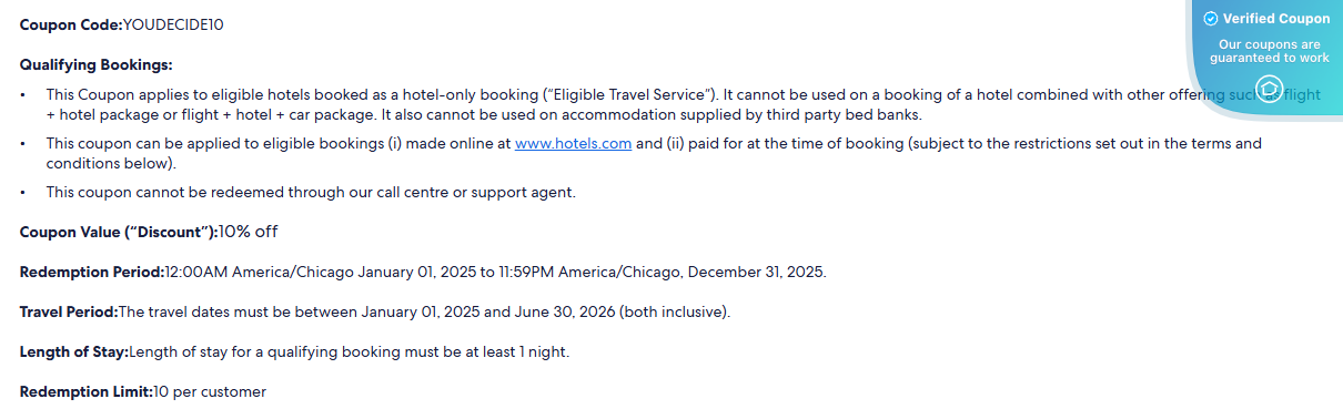 Save up to 10% with Hotels.com Promo Codes in June 2025