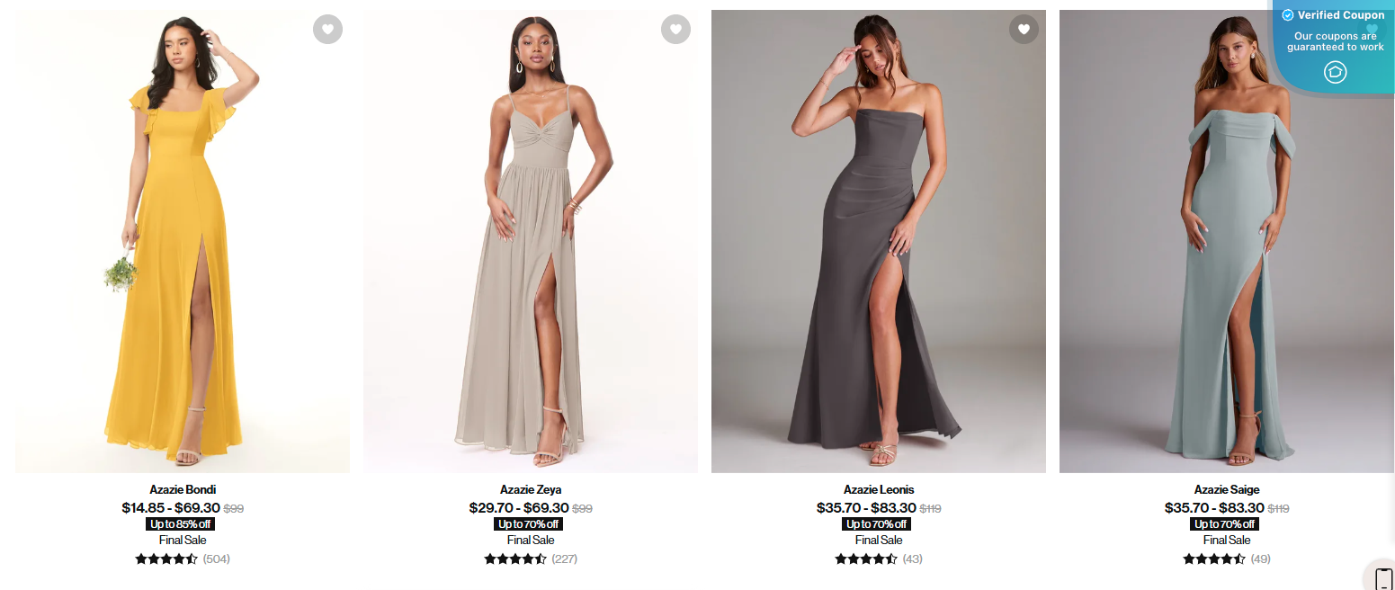 26 Azazie Verified Coupons + Promo Codes for June 2025