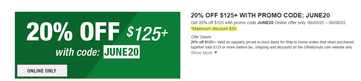 O'Reilly Auto Parts - Coupons & Promo Code for June 25