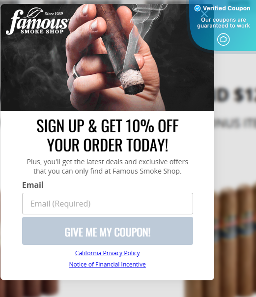 Save up to $25 with Famous Smoke Promo Codes in June 25