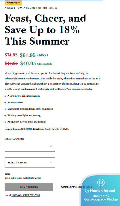 10 Medieval Times Coupons & Promo Codes for August 2025