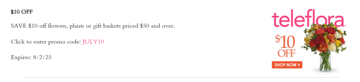 25% Off + Teleflora Coupons & Promo Codes – July 2025