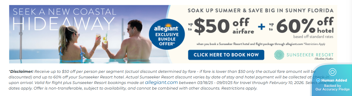 Allegiant Air Promo Codes - Save up to $30 in Aug 25