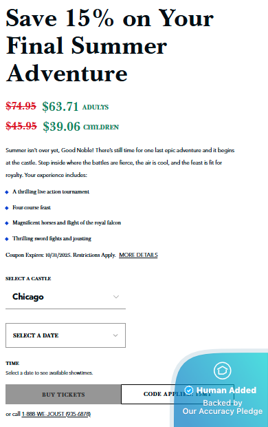 10 Medieval Times Coupons & Promo Codes for Sep 2025