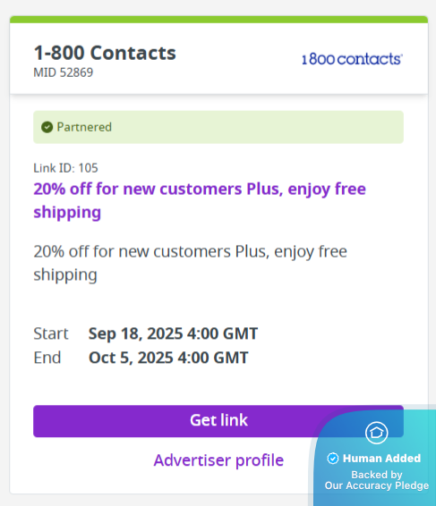1-800 Contacts - Coupons & Promo Code for September 25