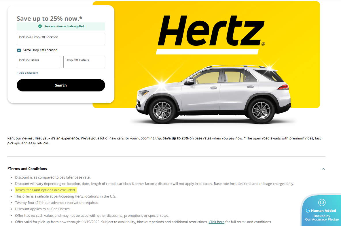 Save up to 15% with Hertz Discount Codes in October 25