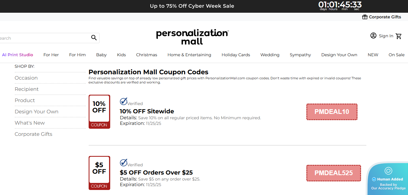 25% Off + Personalization Mall Coupons & Promo Codes