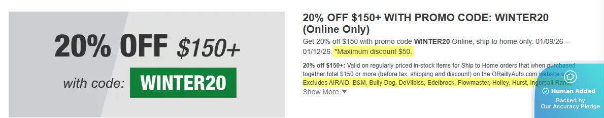 20% Off: Verified O'Reilly Auto Parts Promo Code & Coupons