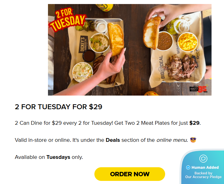 $10 Off + Dickey's Barbecue Pit Coupons & Promo Codes