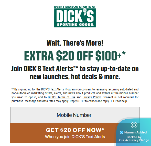Dick's Sporting Goods Coupons - $20 Off (Hand Tested)