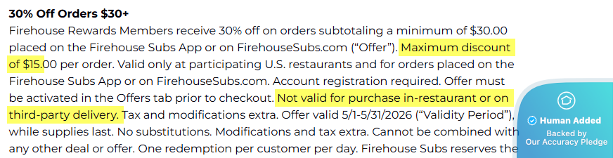 Firehouse Subs Coupons & Deals for May '26: 30% off