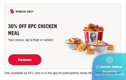 KFC Coupons & Promo Codes for May 2026: 30% off